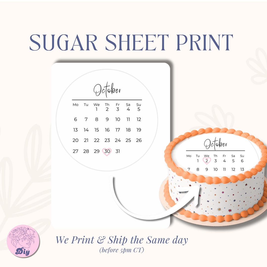 2025 Edible Cake Calendar Topper, Custom Birthday Calendar, Heart or ...