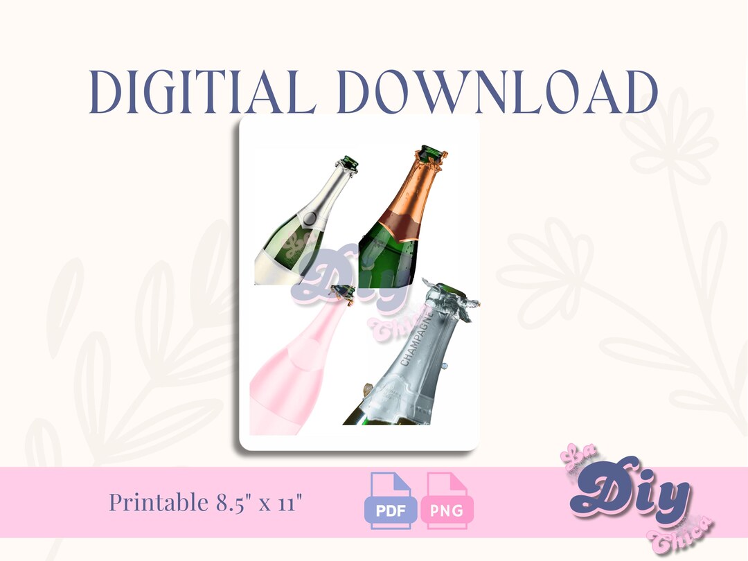 Champagne Bottle PNG | Champagne Print File| Birthday Cake, Elegant ...