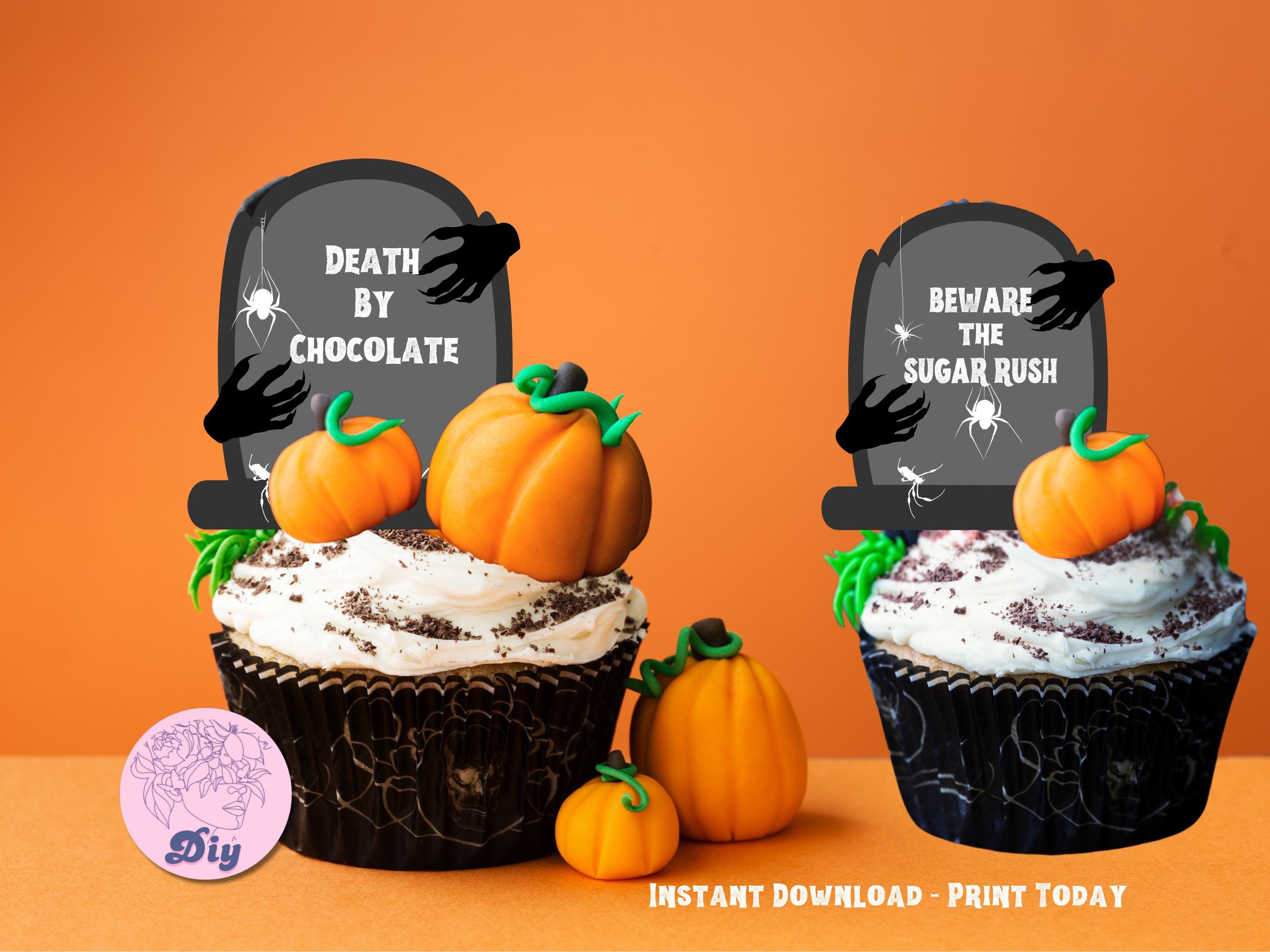 Tombstone Halloween Cupcake Topper Files, Scary Halloween PNG, Creepy ...