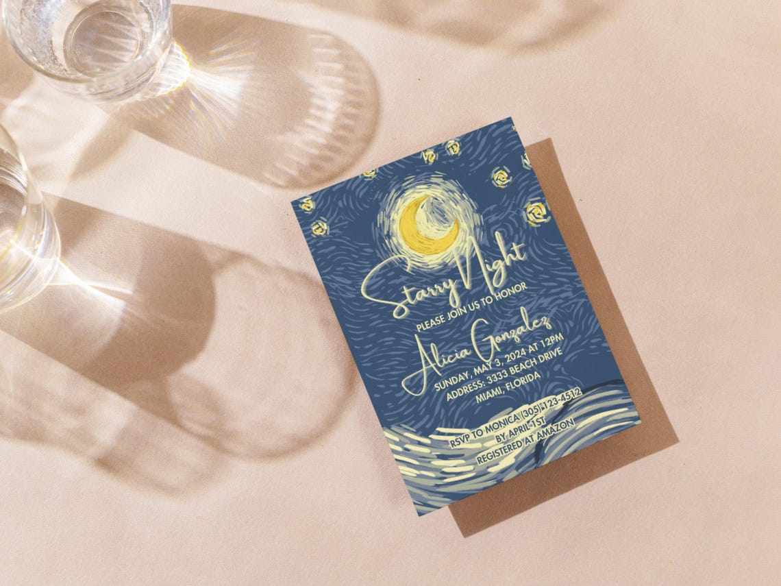 Canva Invite Template | Starry Night | Artist Theme Party | PNG PDF ...