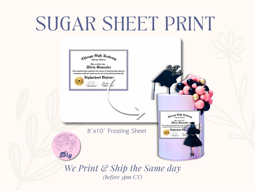 Sugar Sheet Print Graduation Diploma Cookies and Cakes 2025 Grad ...