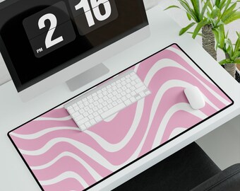 Red Pink Squiggle Design Desk Mat, Abstract Print Desk Pad, Boho Chic ...