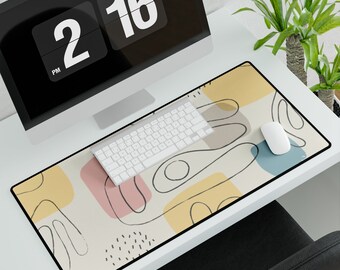 Red Pink Squiggle Design Desk Mat, Abstract Print Desk Pad, Boho Chic ...
