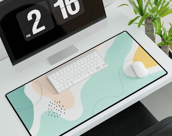 Red Pink Squiggle Design Desk Mat, Abstract Print Desk Pad, Boho Chic ...