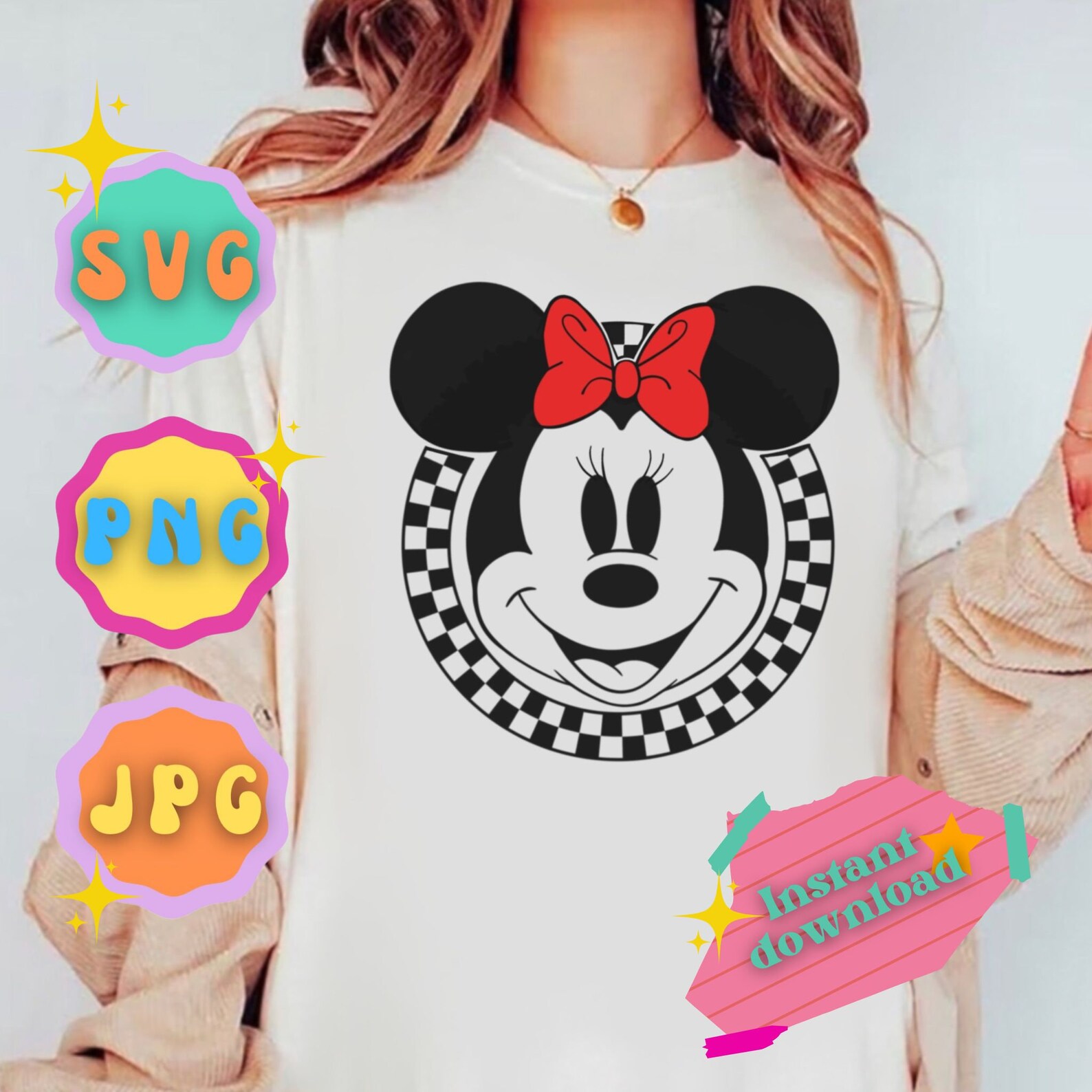 Checkered Mouse With Bow SVG PNG JPG - Etsy