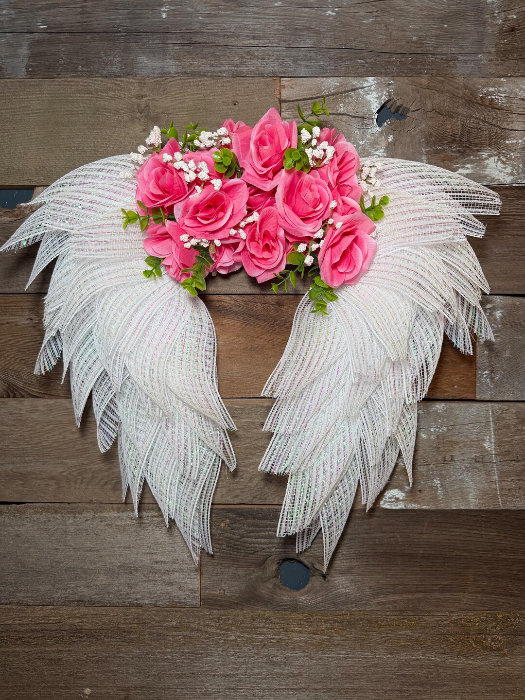 Angel Wing Deco Mesh Wreath, Memorial Angel Wings Wreath, Sympathy Door ...