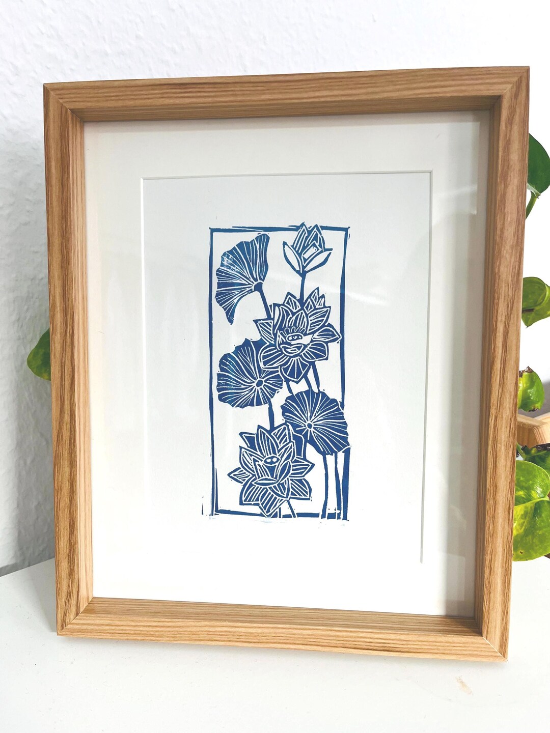 Handmade Lotus Linocut Print – A5 Floral Art, Unframed- Linolschnitt ...