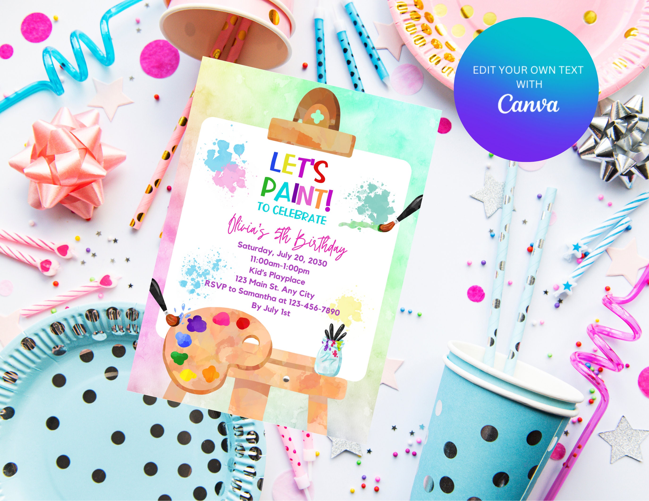 Editable Let's Paint Birthday Invitation Template, Instant Download - Etsy