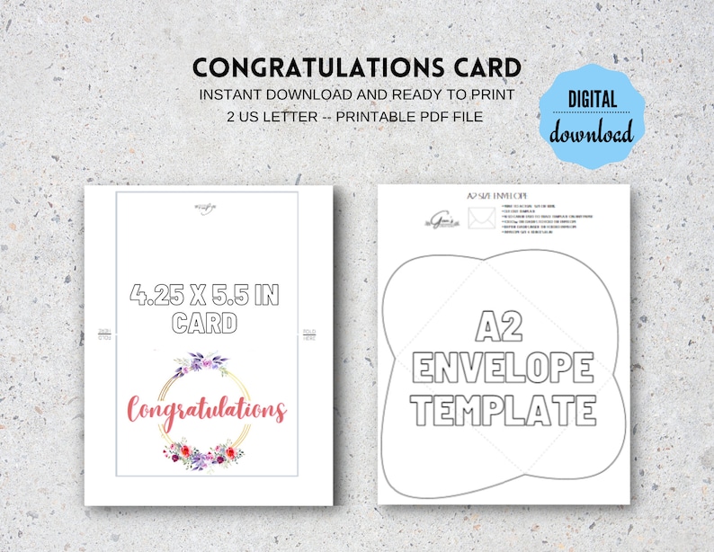 Printable Congratulations Card With Envelope, Digital Instant Download ...
