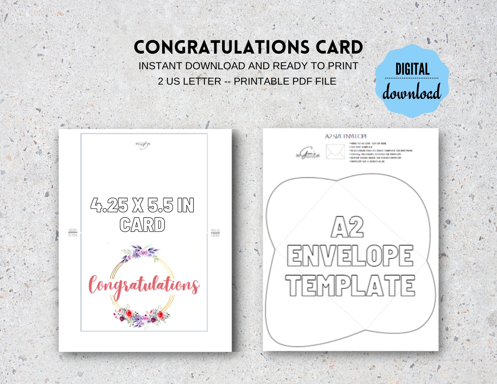 Printable Congratulations Card With Envelope, Digital Instant Download ...