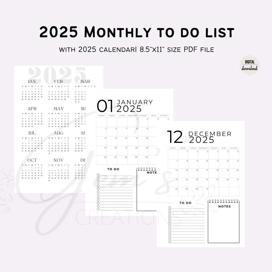 2025 Monthly Blank Planner, 8.5X11 Inches, Printable Calendar Pages ...