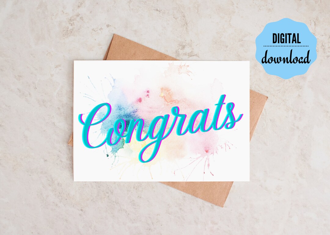 Printable Congratulations Card With Envelope, Digital Instant Download ...