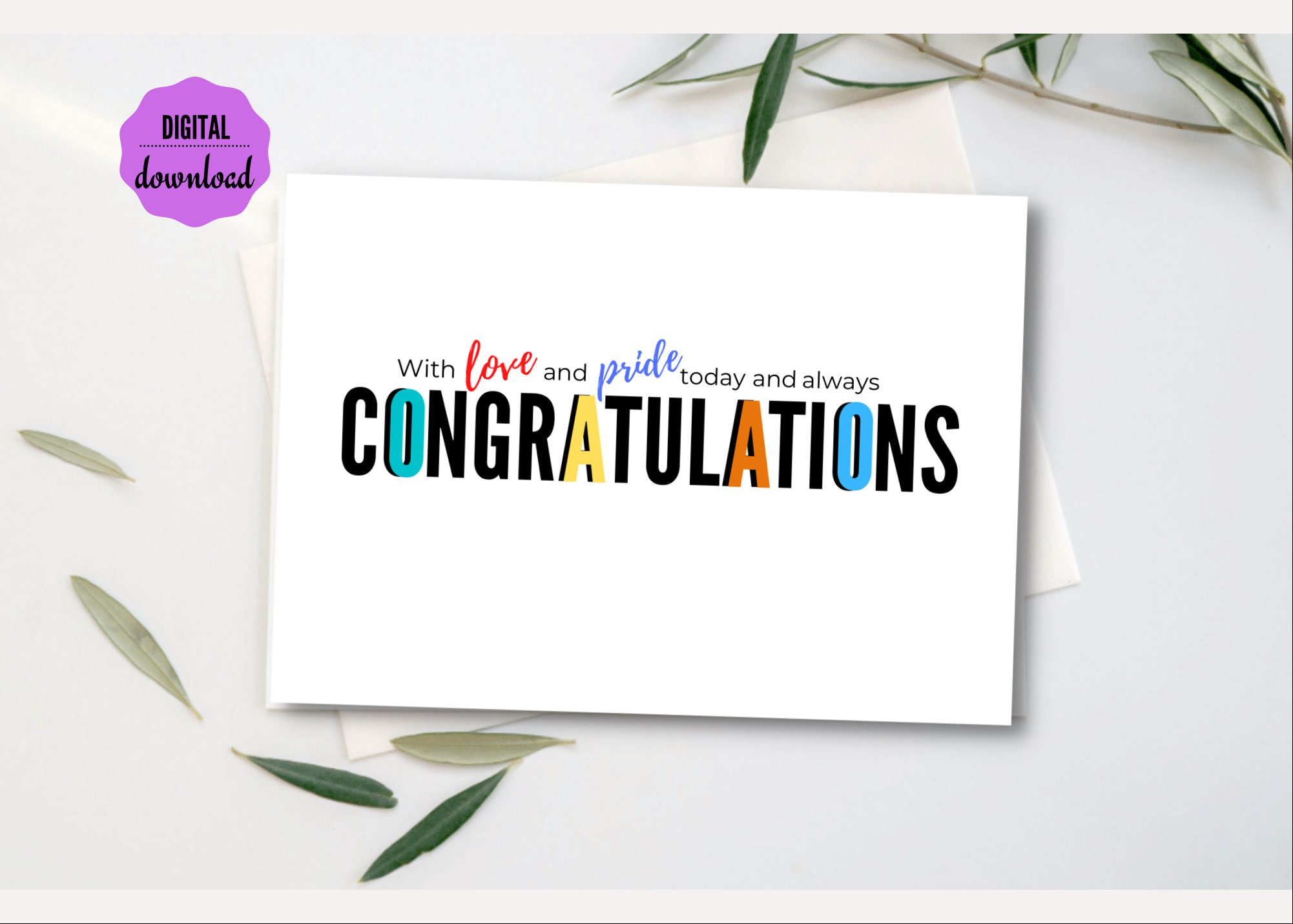 Printable Congratulations Card With Envelope, Digital Instant Download ...