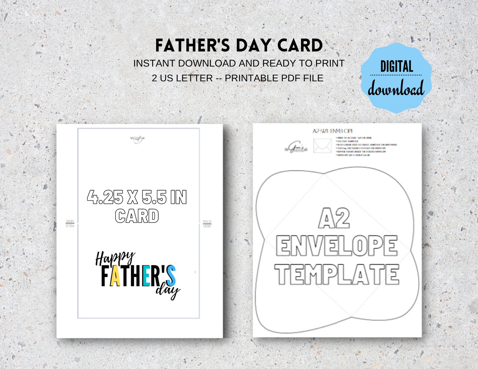 Printable Father's Day Card With Envelope, Digital Instant Download ...
