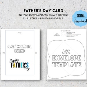 Printable Father's Day Card With Envelope, Digital Instant Download ...