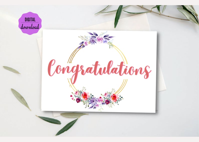 Printable Congratulations Card With Envelope, Digital Instant Download ...