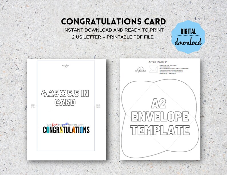 Printable Congratulations Card With Envelope, Digital Instant Download ...