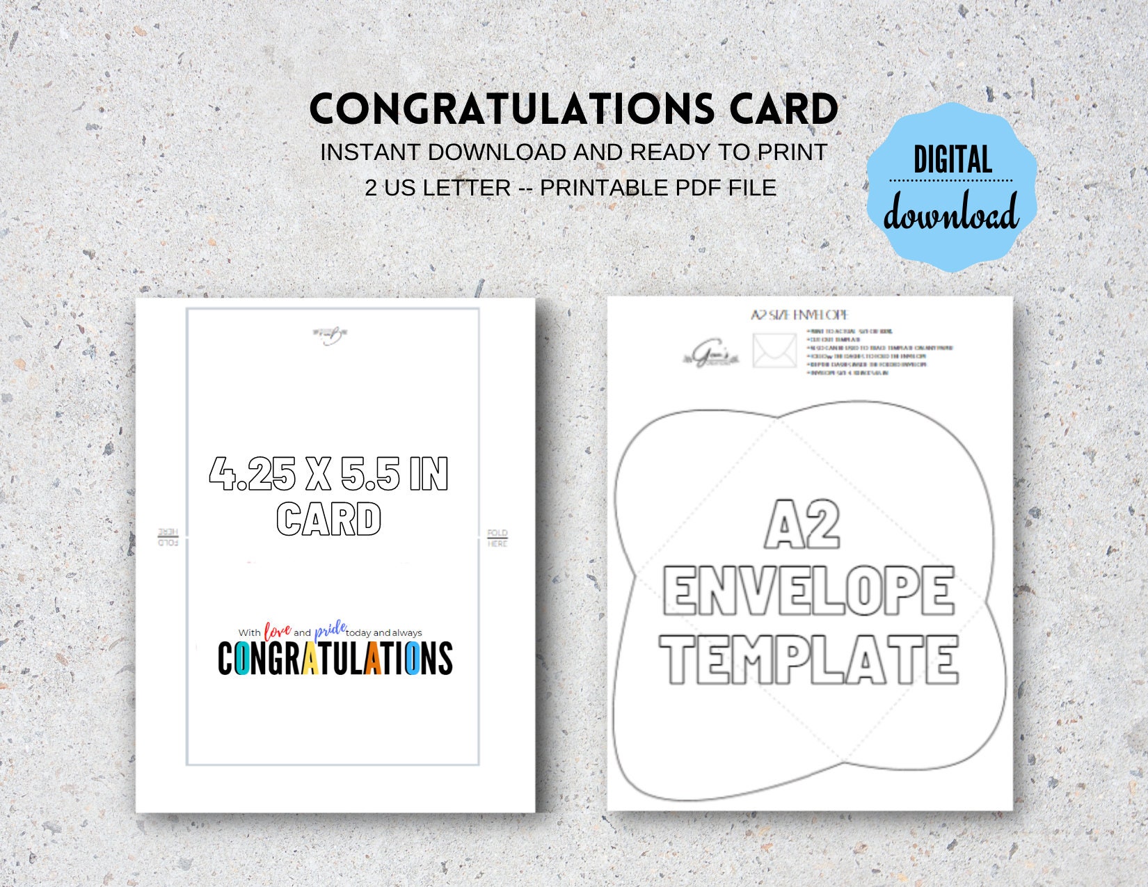 Printable Congratulations Card With Envelope, Digital Instant Download ...