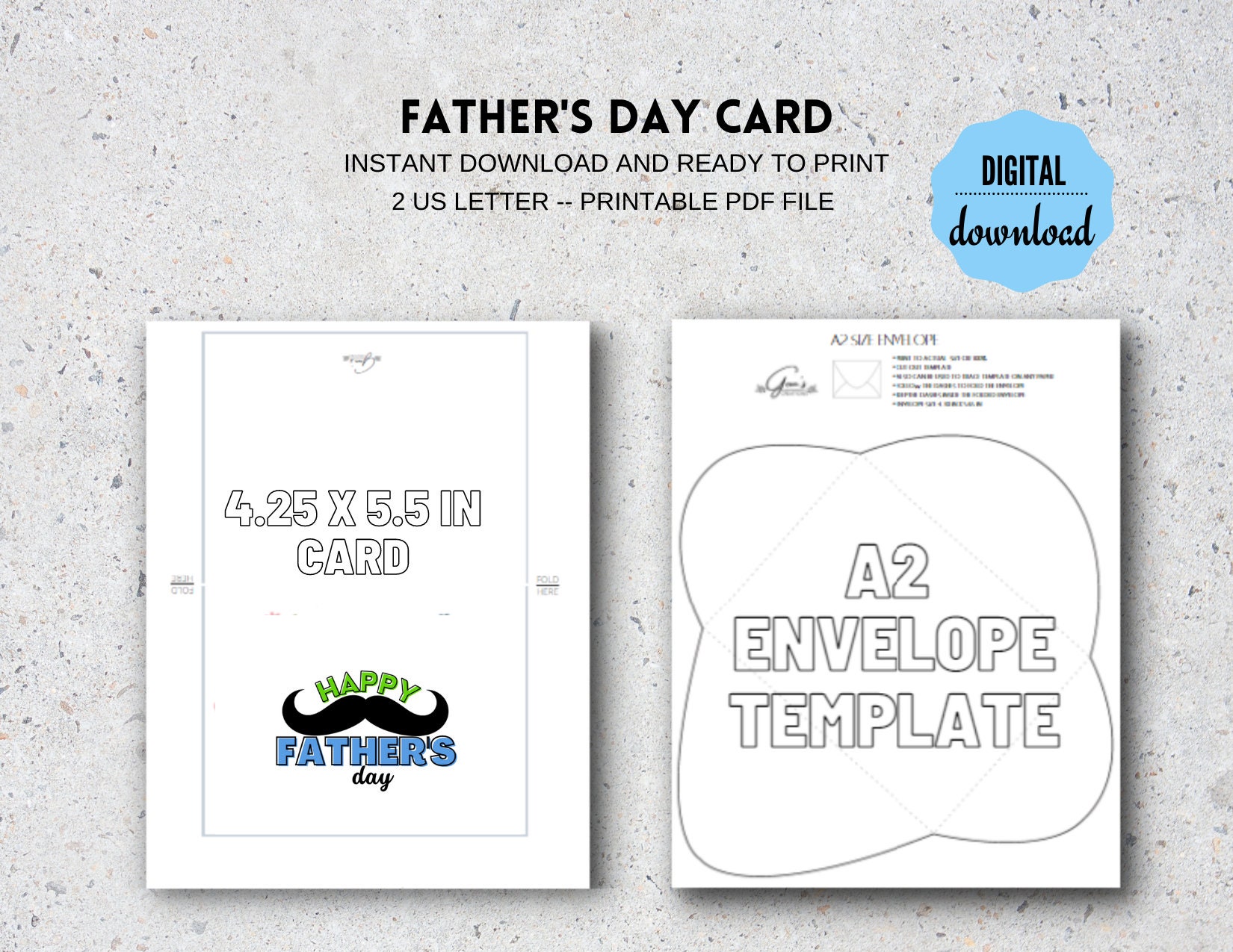 Printable Father's Day Card With Envelope, Digital Instant Download ...