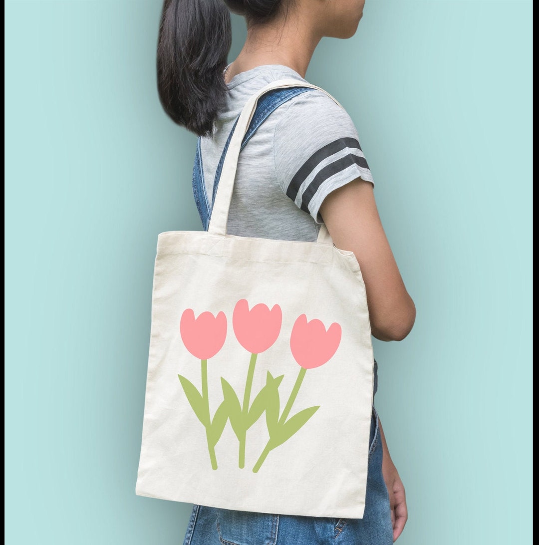 Flower Theme Canvas Tote Bag, Flower Design, Fun Tote, Anything Tote ...