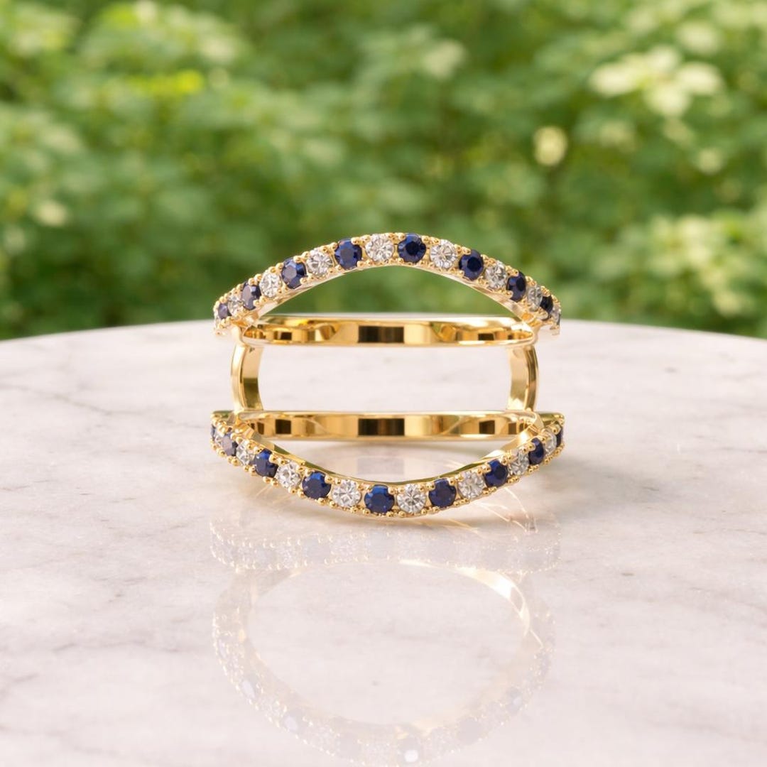 Blue Sapphire Ring Wrap, Customizable Ring Enhancer, Moissanite Ring ...