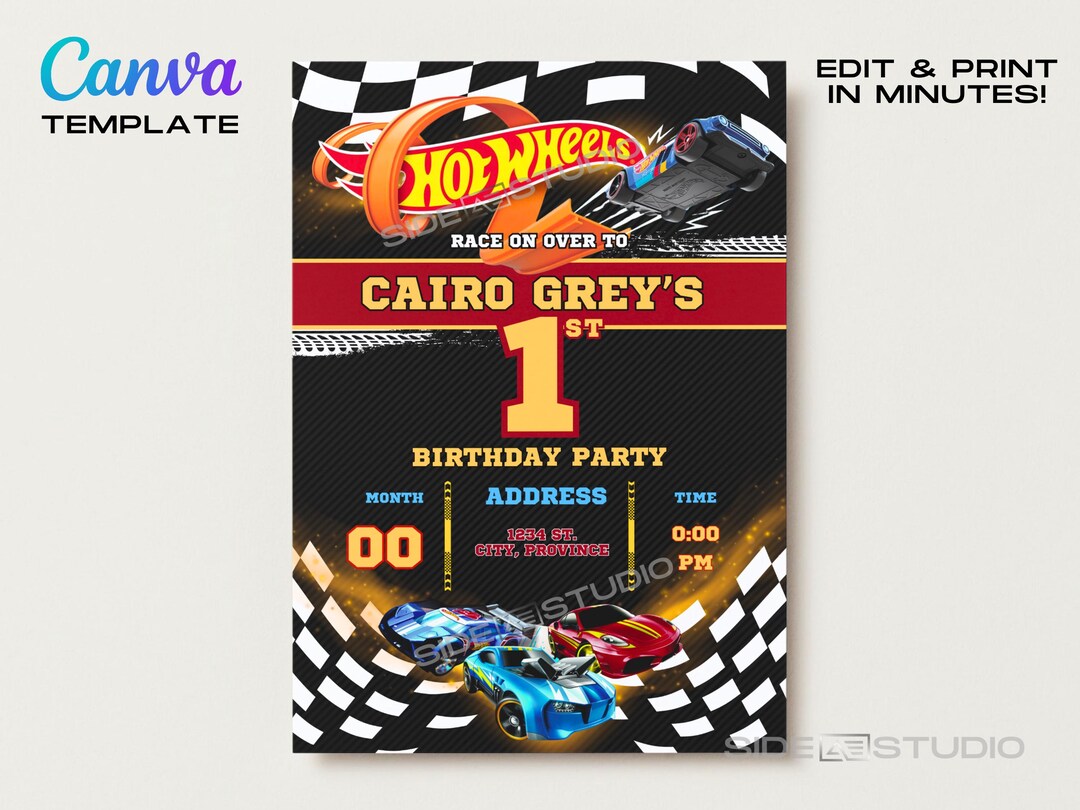 Editable Hot Wheels/race Car Birthday Invitation | Canva Template ...