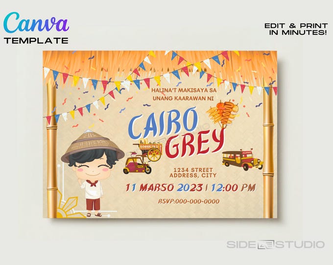 Editable Filipino Fiesta, Kubo, Sorbetes, Lechon Birthday Invitation ...