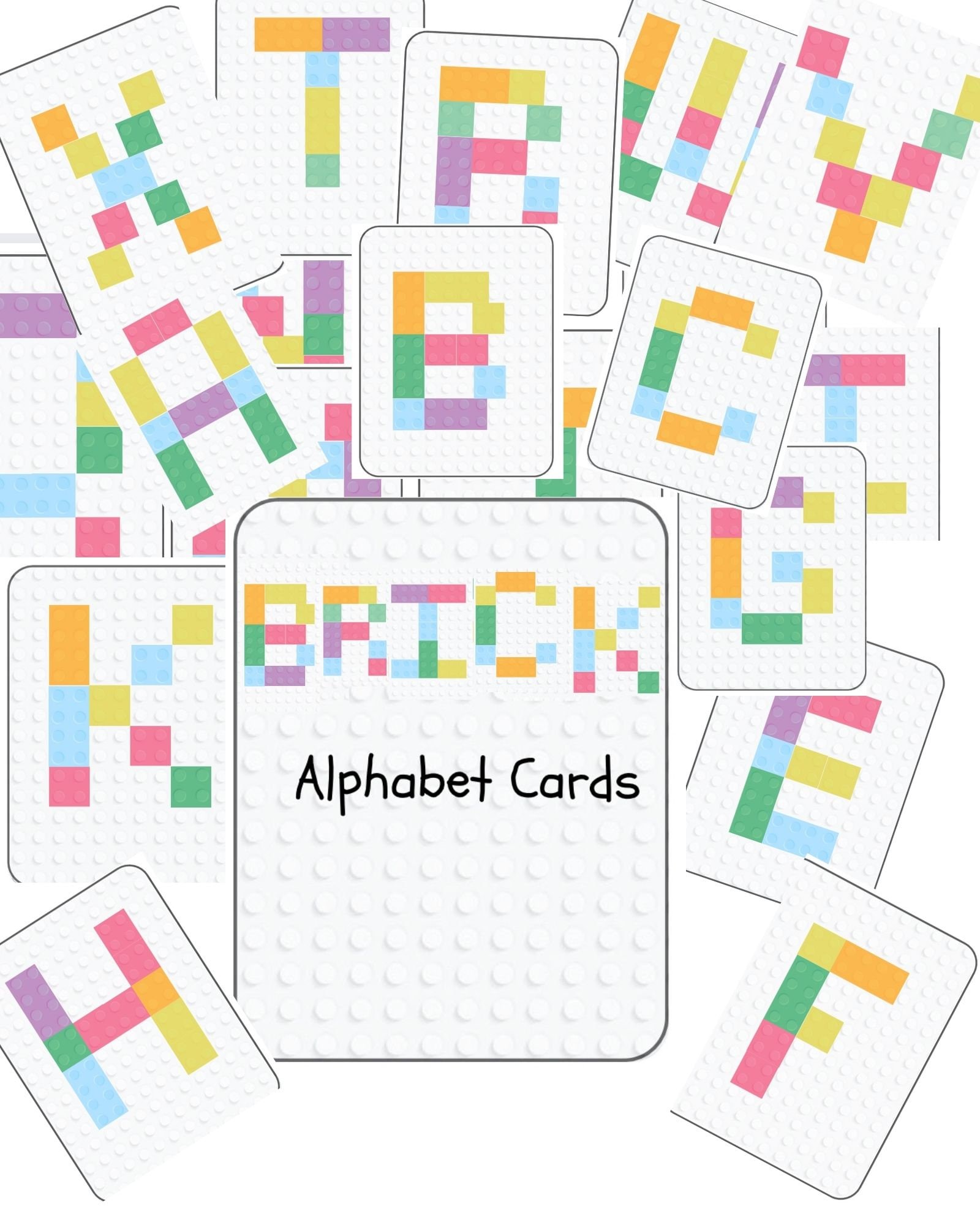 Building Bricks Instruction Flash Cards Uppercase Alphabet and Numbers ...