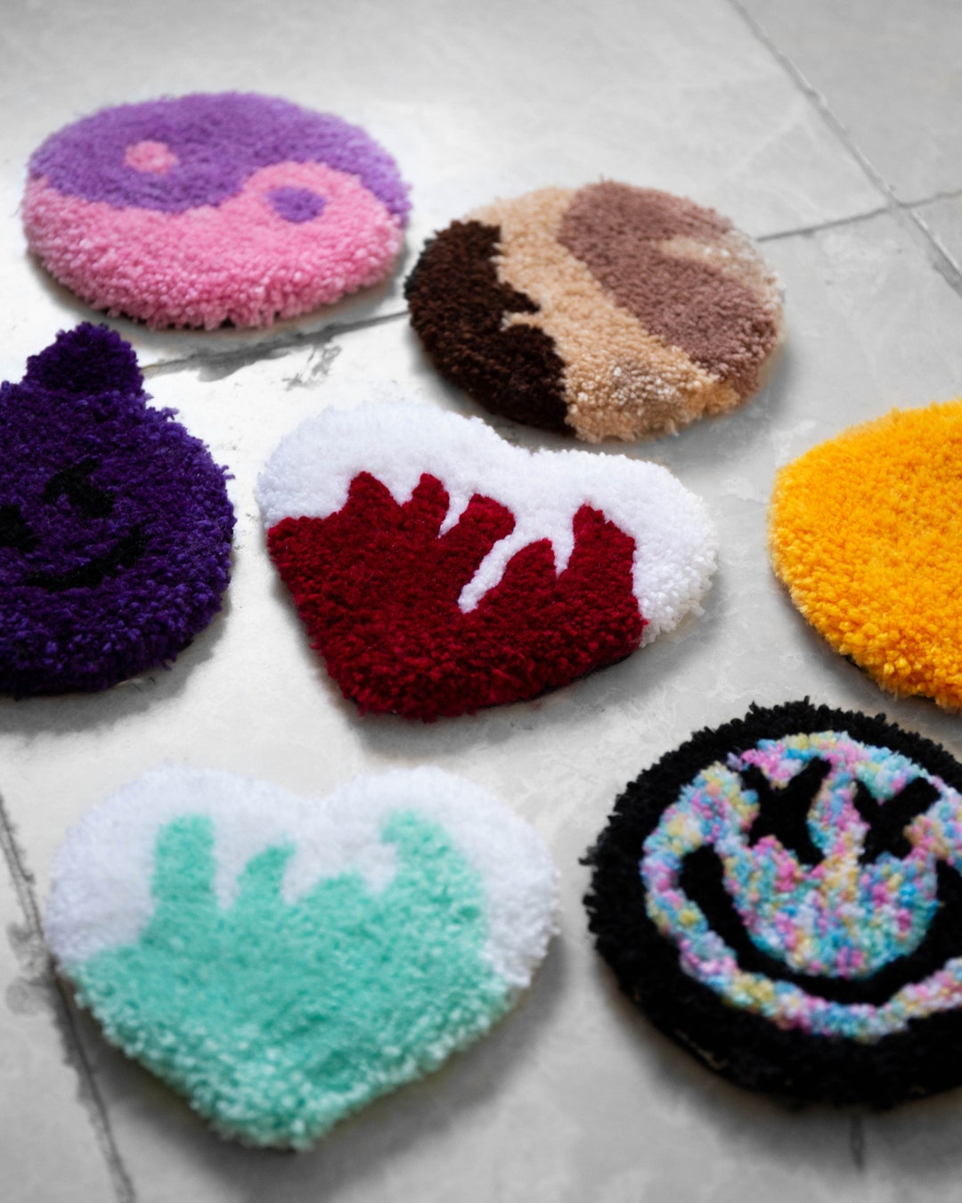 Coasters Set Home Decor, Handmade Tufted Mug Rug, Car Coaster, Pastel ...