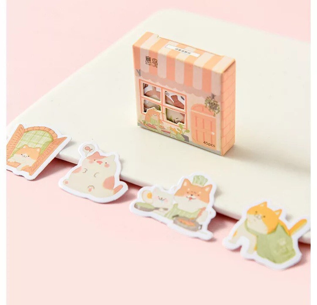 Chubby Cuddles: Playful Orange Fat Cat Stickers 45 Pieces Flake Box Set ...