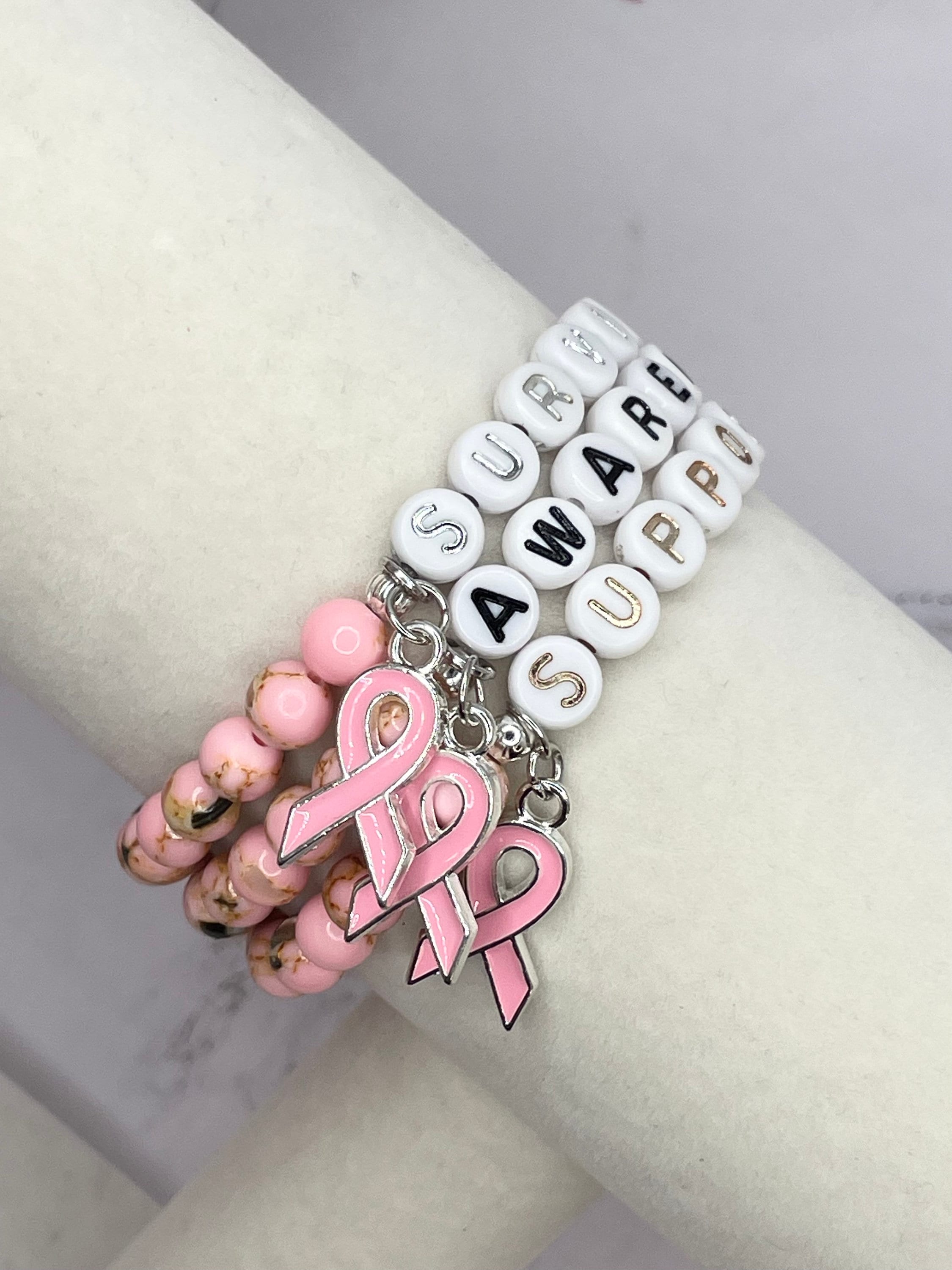 Breast Cancer Beaded Bracelet; Breast Cancer Awareness; Cancer Gifts ...