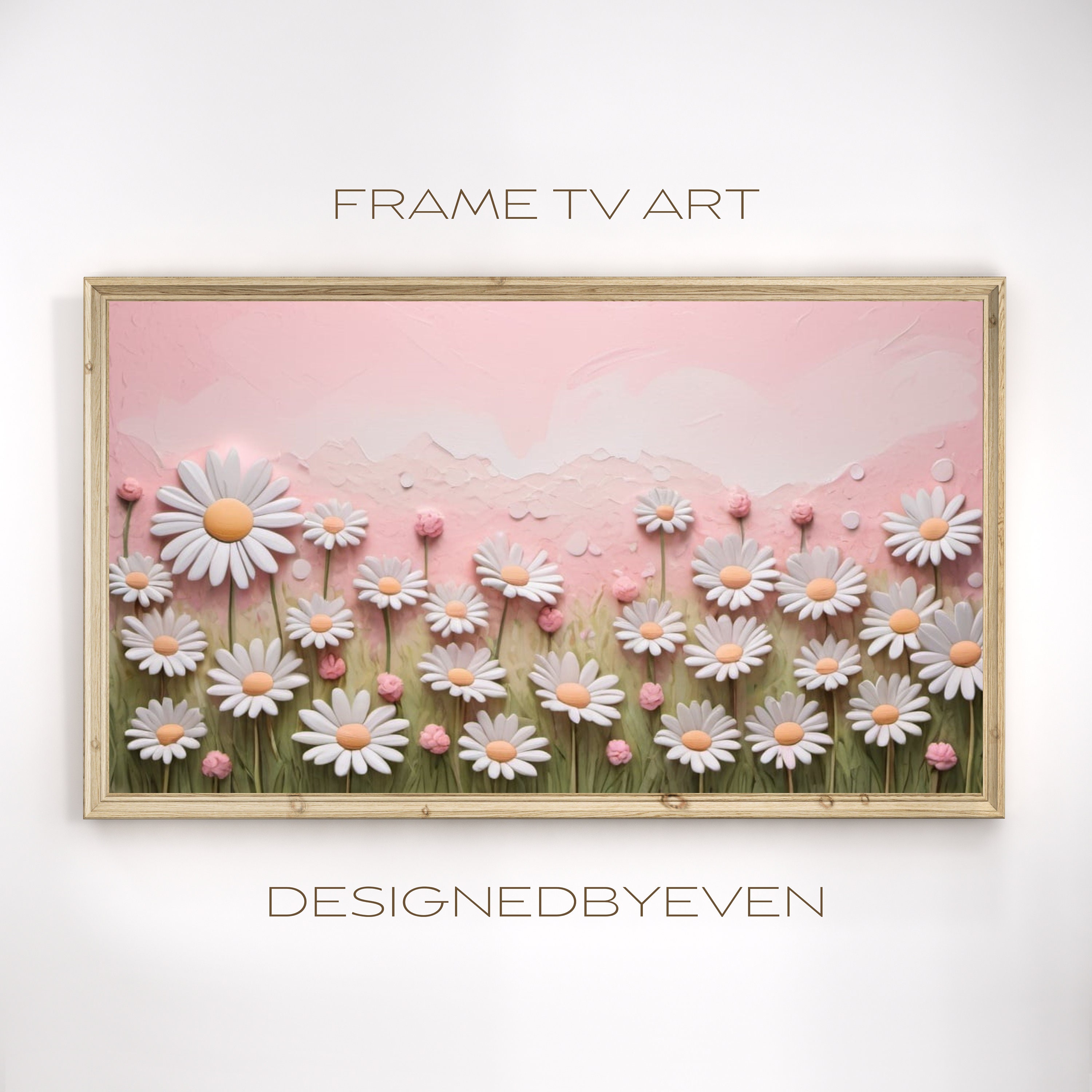 Pink Textured Daisy Flower Frame TV Art April Birth Flower TV Art ...