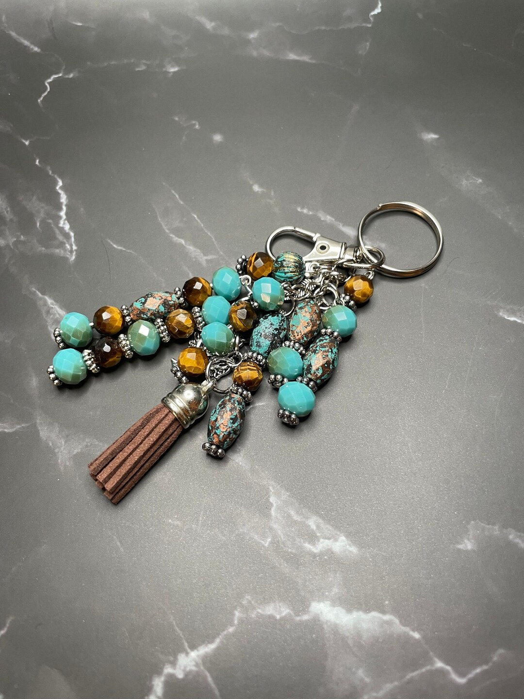 Custom Turquoise & Brown One of Kind Beaded Purse Dangle W/charms ...