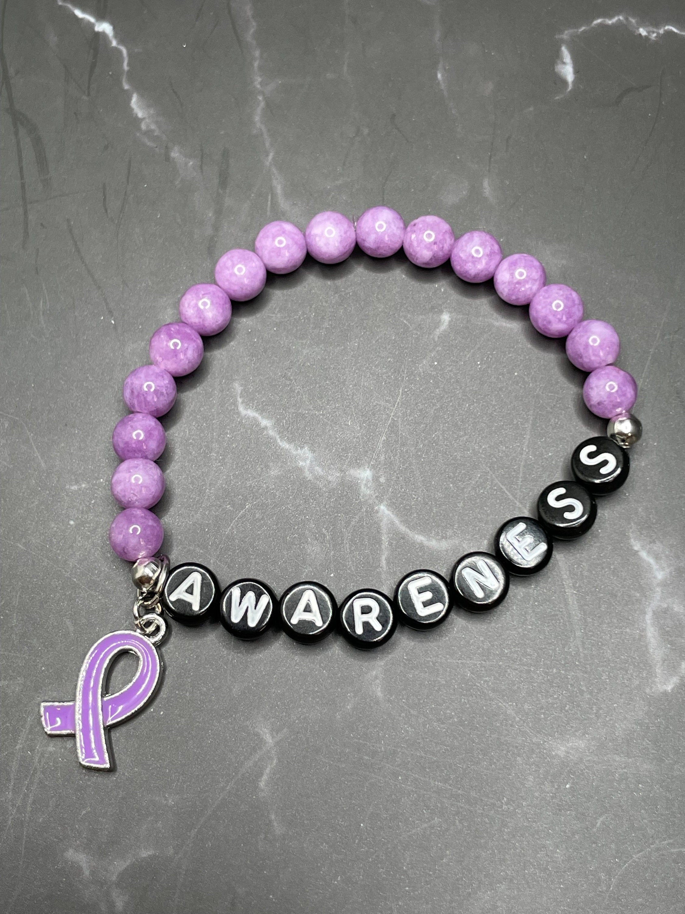 Purple Ribbon Awareness Bracelet Pancreatic Cancer Alzheimer's Disease Crohn's Disease Epilepsy ...