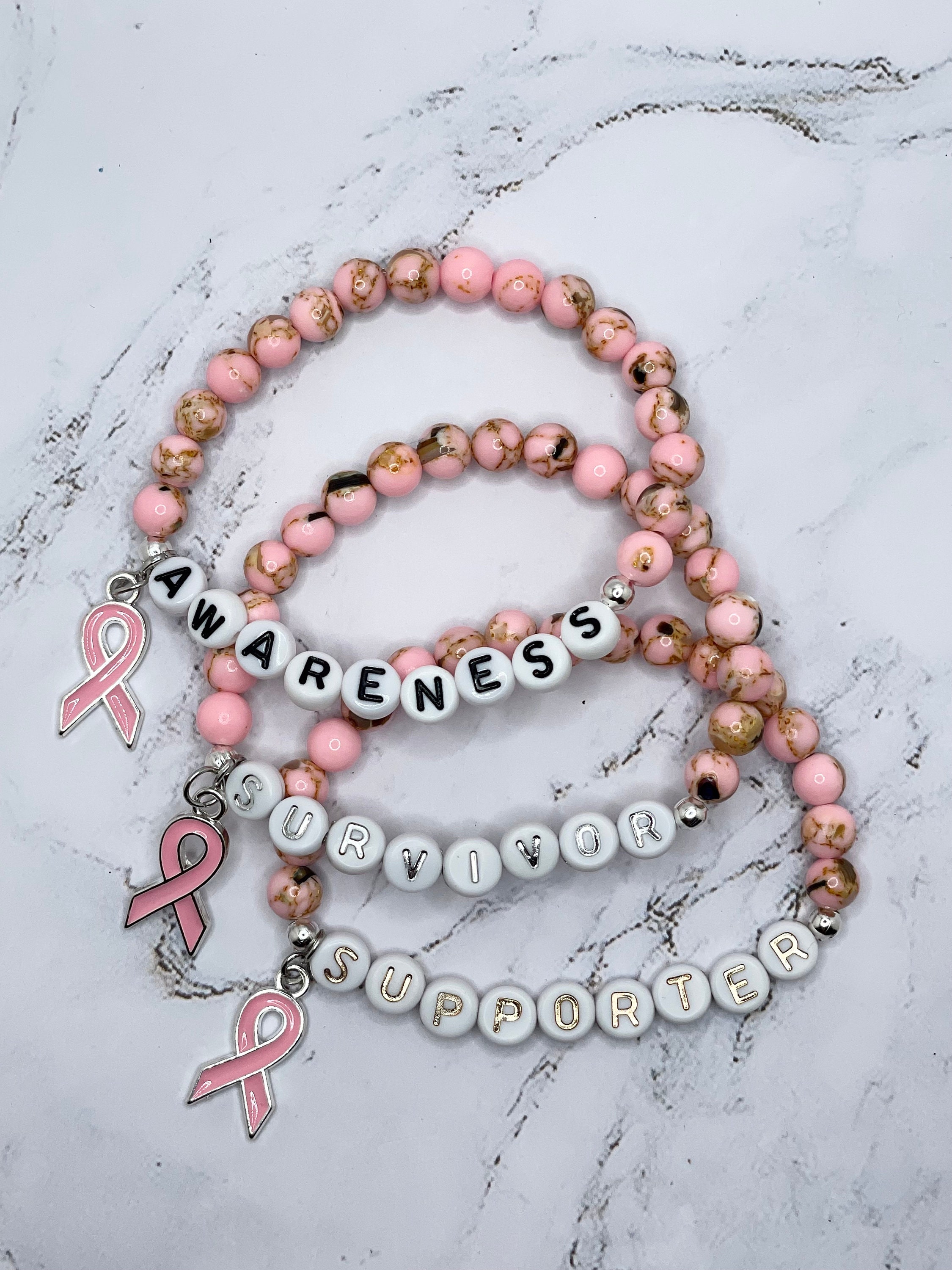 Breast Cancer Beaded Bracelet; Breast Cancer Awareness; Cancer Gifts ...