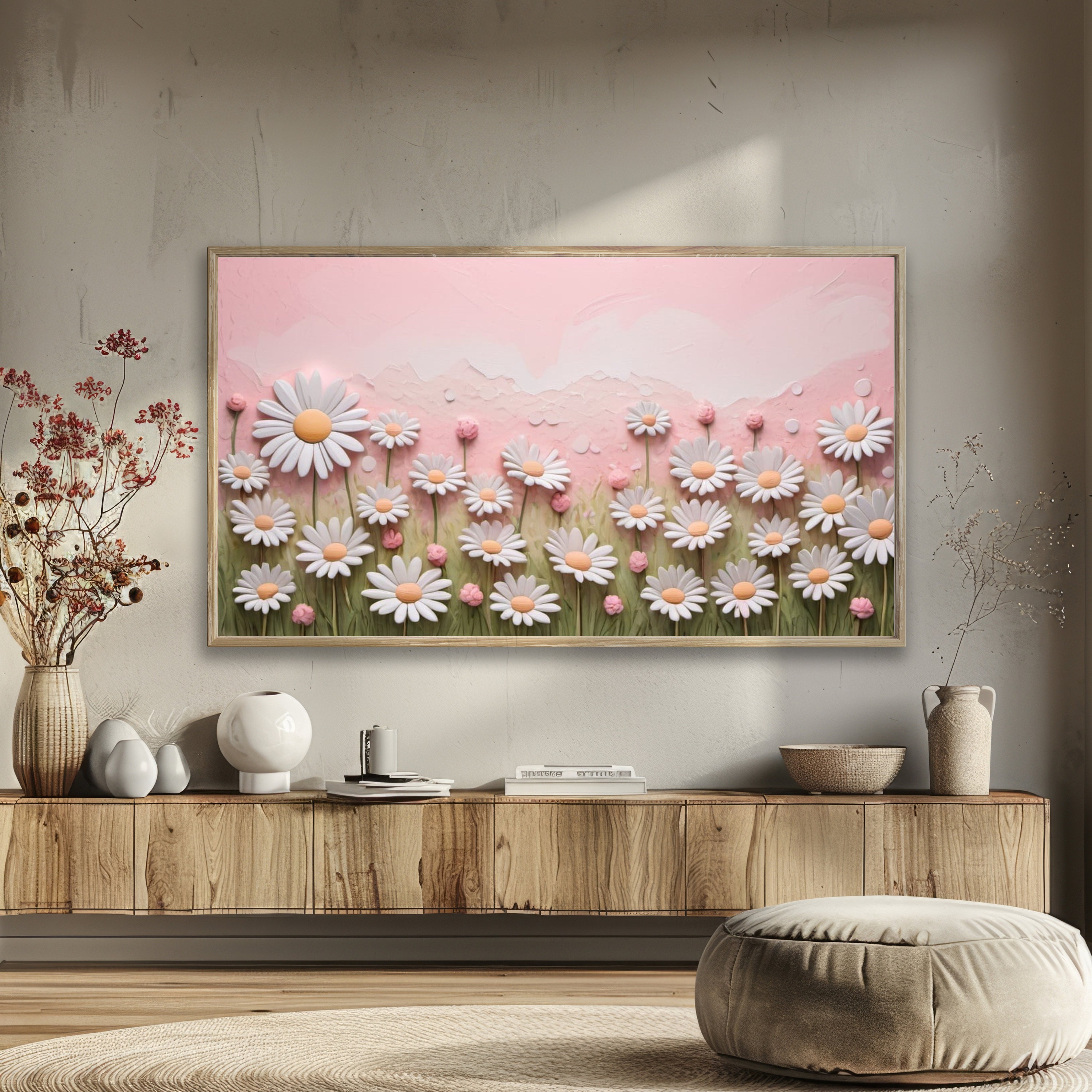 Pink Textured Daisy Flower Frame TV Art | April Birth Flower TV Art ...