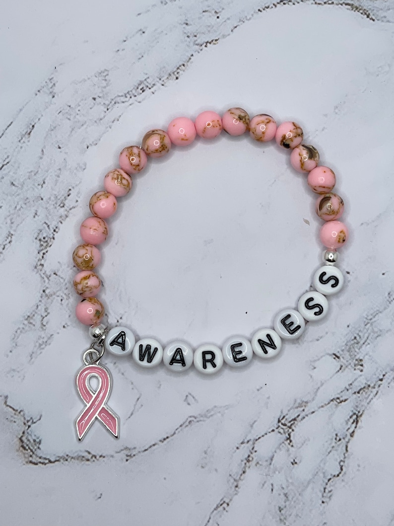 Breast Cancer Beaded Bracelet; Breast Cancer Awareness; Cancer Gifts ...
