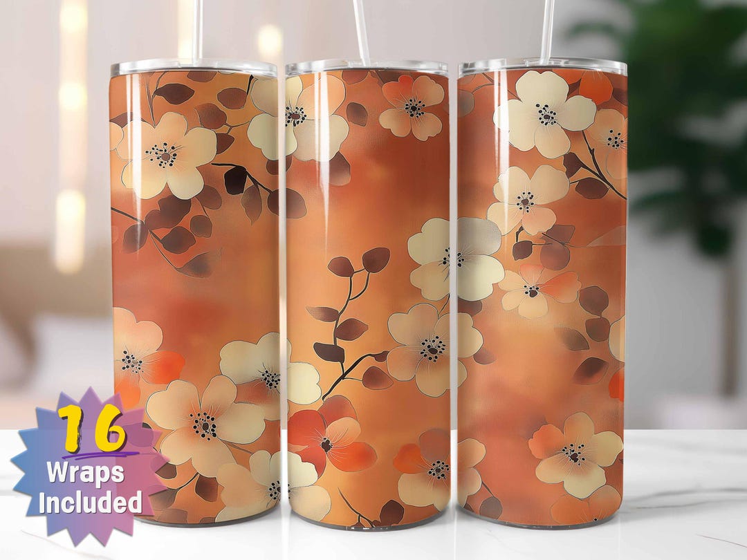 Autumn Blossom Tumbler Wrap | Sublimation PNG | Soft Floral Fall Design ...