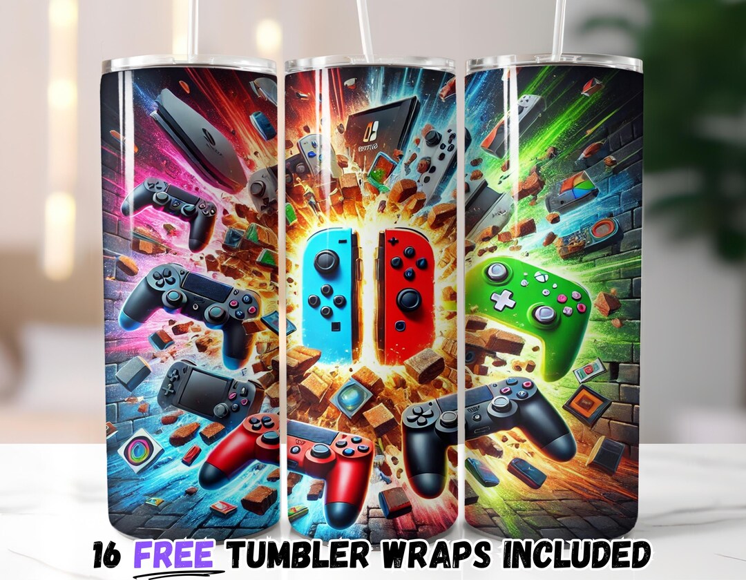 Ultimate Gaming Controller Tumbler Wrap | Explosive Colorful Design ...