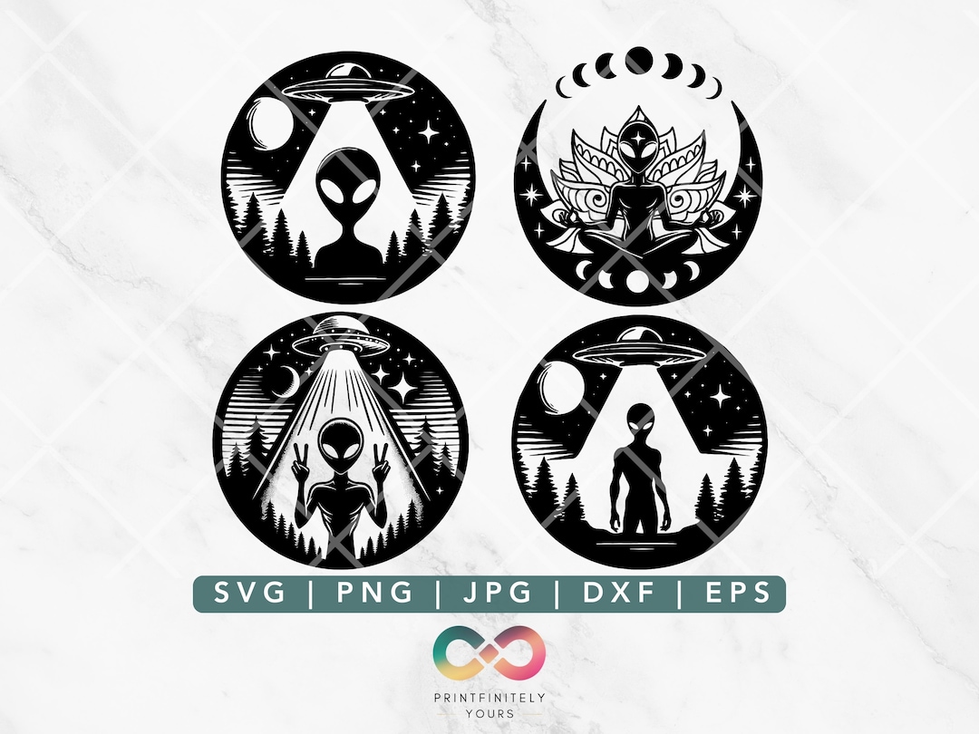 UFO and Alien Svg Bundle - Cosmic UFO and Extraterrestrial Scene ...