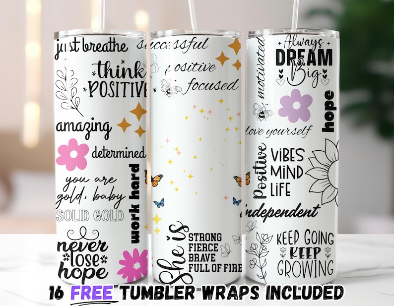Positive Affirmations Tumbler Wrap PNG, Inspirational Quotes 20oz ...