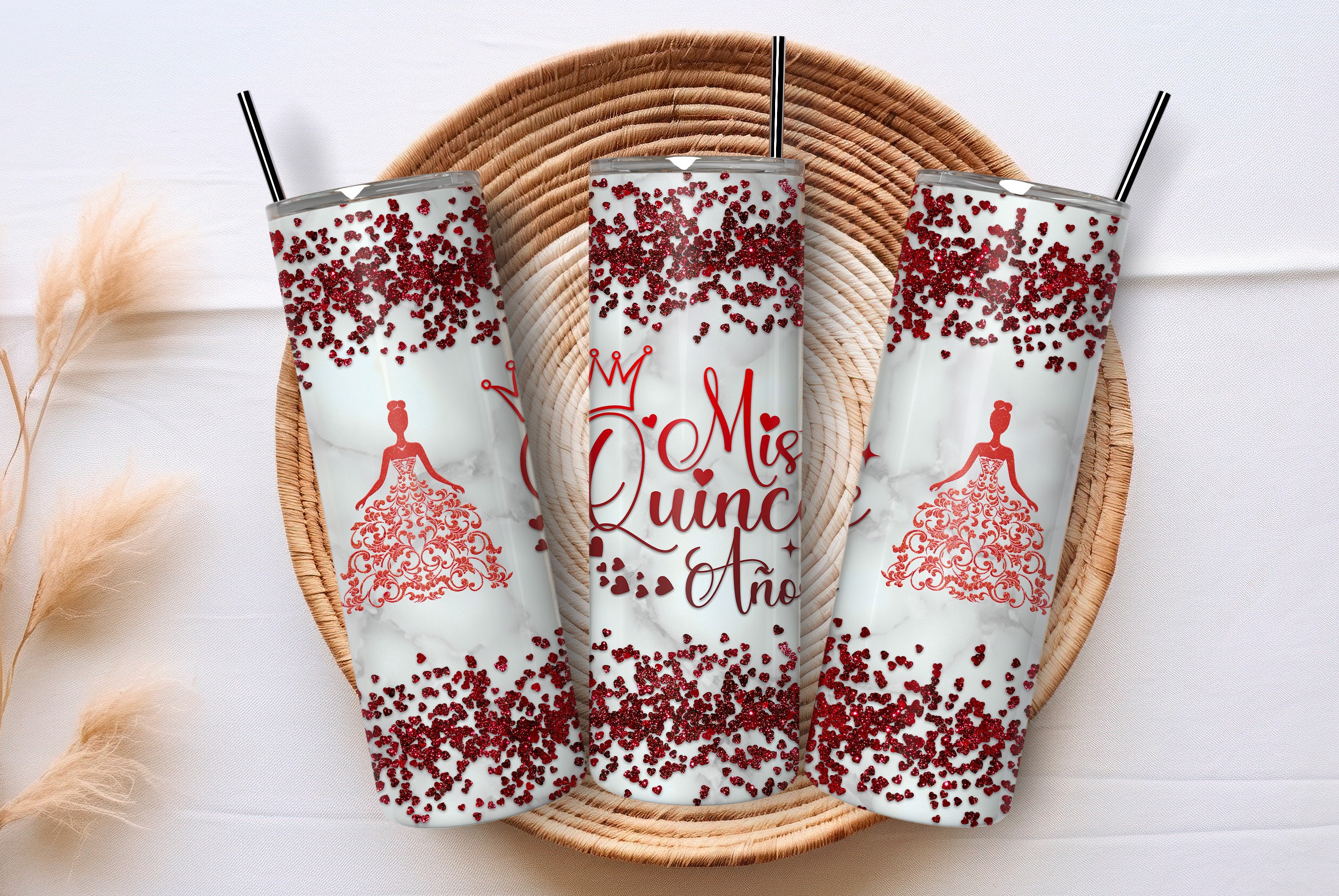 Red Mis Quince Anos 20oz Tumbler Wrap, Quinceanera Skinny Tumbler PNG ...