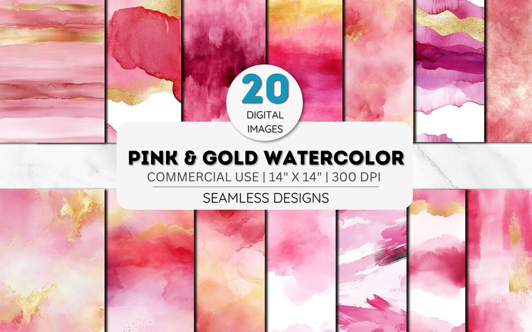 Pink & Gold Watercolor Digital Paper Pack, Blush Ombre Textures ...