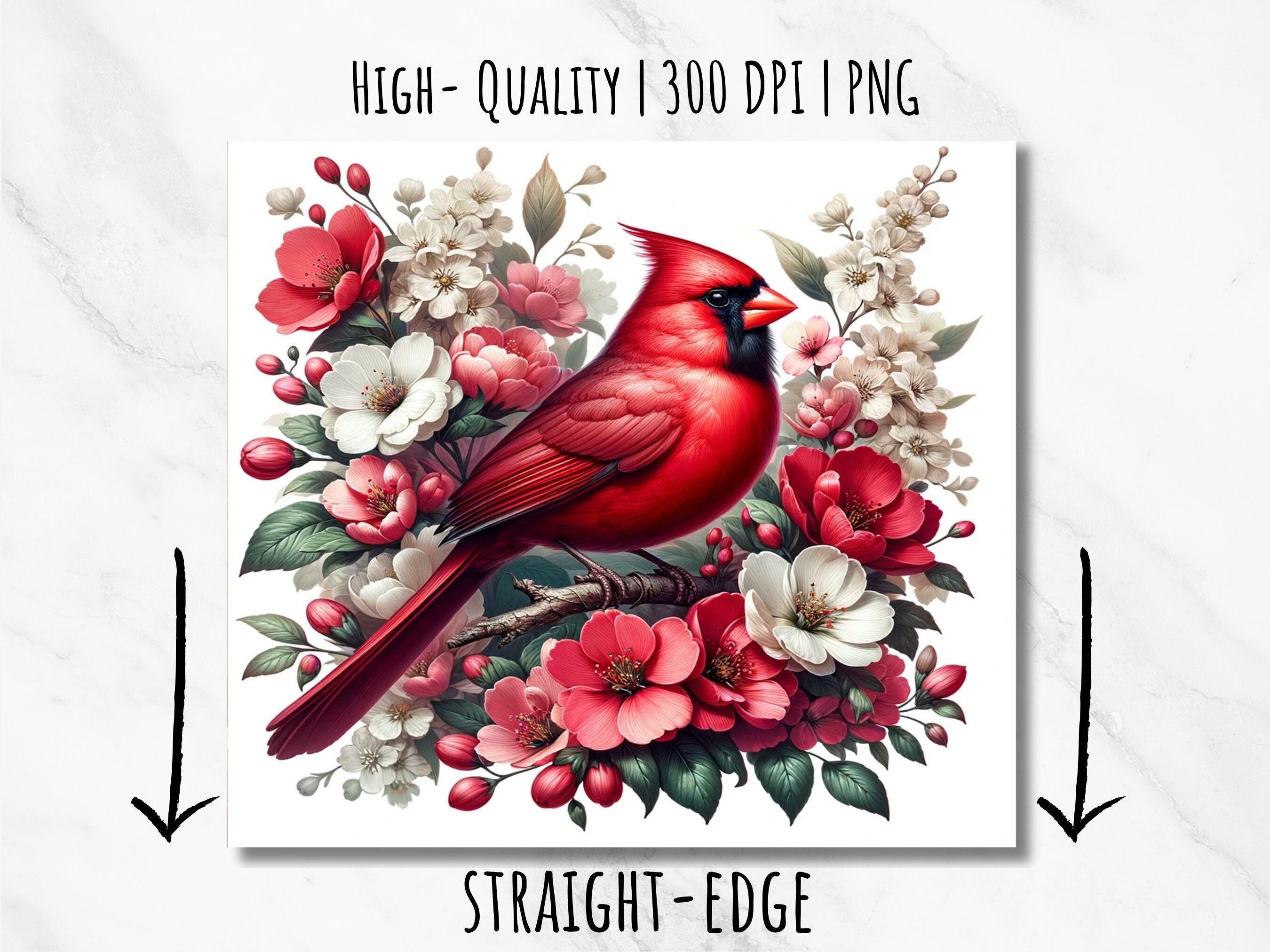 Red Cardinal Bird Floral 20oz Skinny Tumbler Wrap, Tumbler Sublimation ...