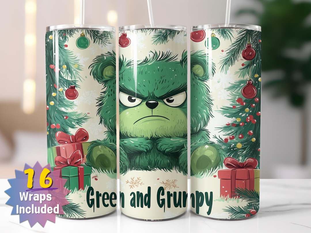 Green and Grumpy Tumbler Wrap | Funny Christmas Sublimation PNG | 20oz Straight & Tapered ...