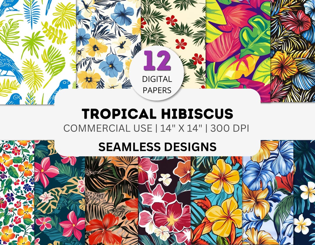 Tropical Leaves Digital Paper, Seamless Jungle Foliage Patterns ...