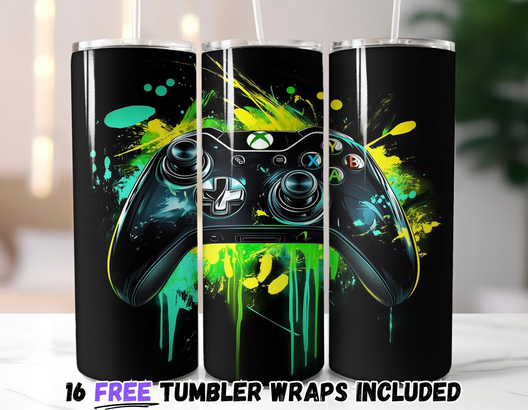 Gaming Controller Splatter Art Tumbler Wrap Neon Gamer Sublimation PNG ...