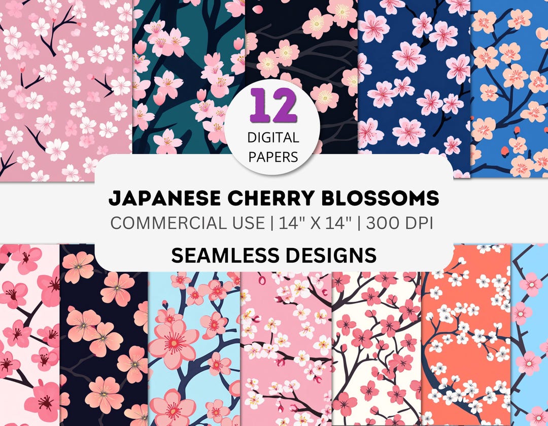 Sakura Digital Paper, Seamless Japanese Cherry Blossom Patterns ...