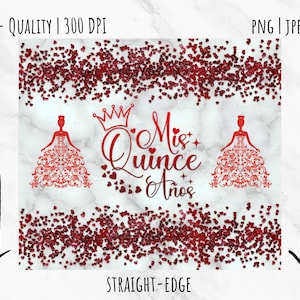 Red Mis Quince Anos 20oz Tumbler Wrap, Quinceanera Skinny Tumbler PNG ...