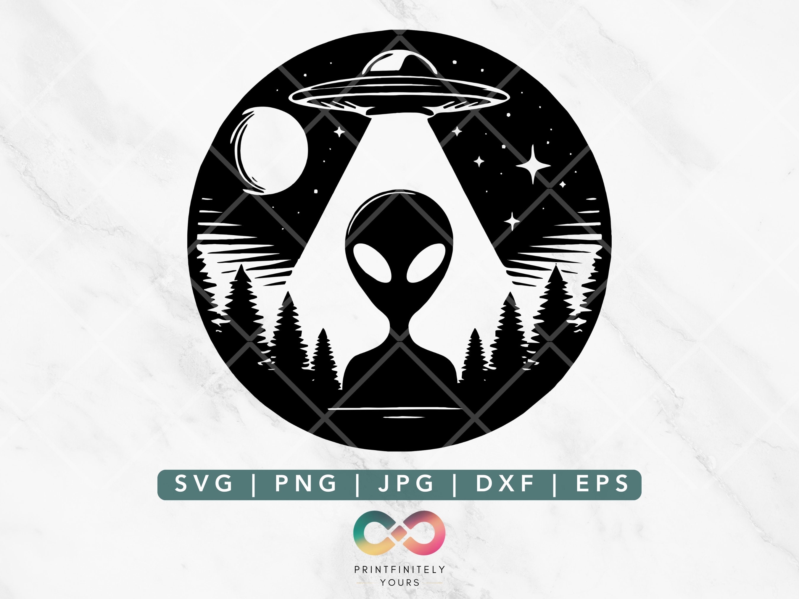 UFO and Alien Svg Cosmic UFO & Extraterrestrial Scene - Etsy